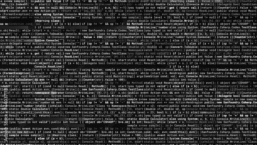 Vidéo Stock Large program text on black background. Animation. Real program text with many ...