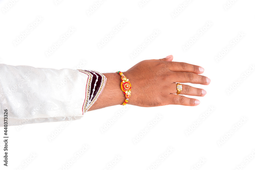 Indian festival Raksha Bandhan, Raakhi on hand, Sister tie Rakhi as ...