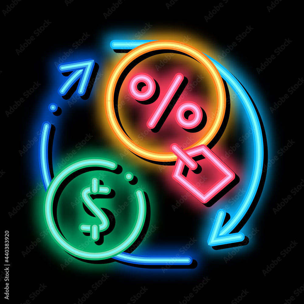 cycle of money and interest neon light sign vector. Glowing bright icon ...