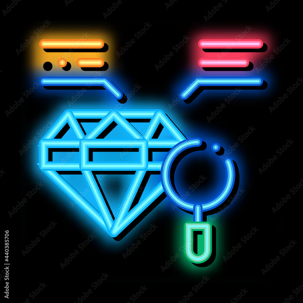 inspection study diamond stone neon light sign vector. Glowing bright ...