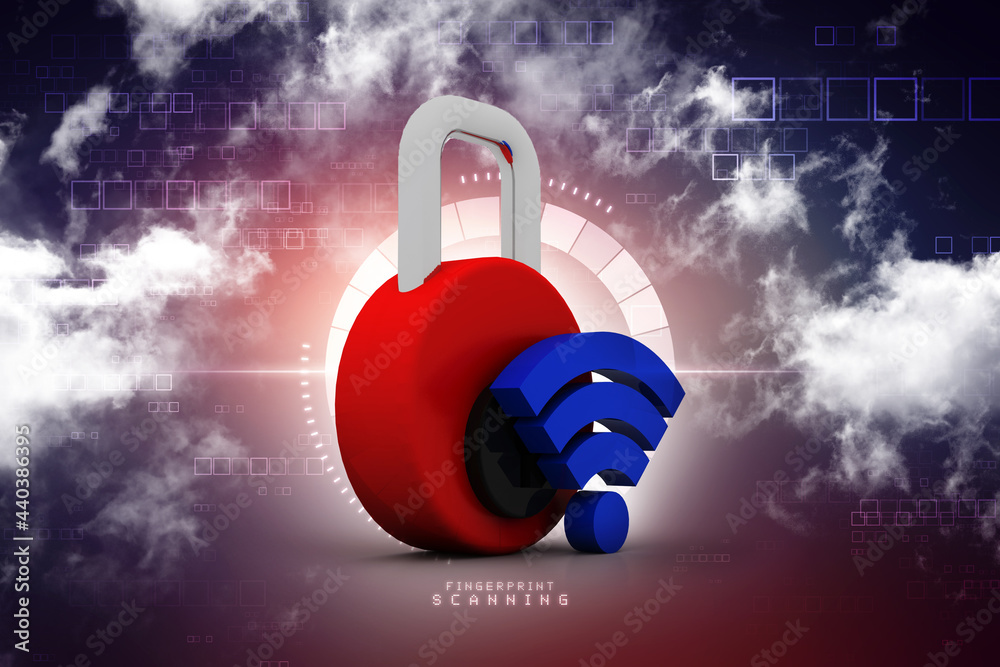 3d illustration of Wifi locked sign icon isolated on white background ...