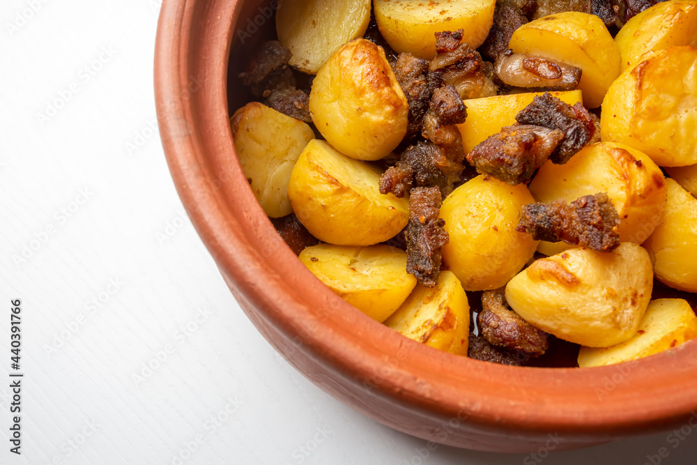 From traditional delicious Turkish food; potato and meat dish in ...
