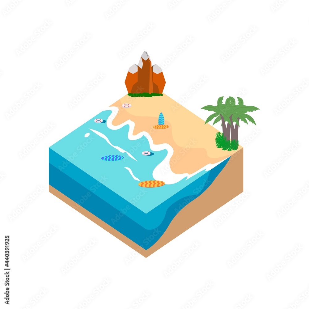 25d Sandy Beach Landscape Concept Vector Illustration Sandy Beach