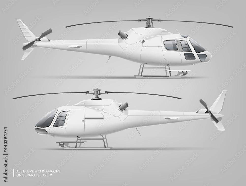 Realistic passenger Helicopter - vector Mockup template isolated on ...