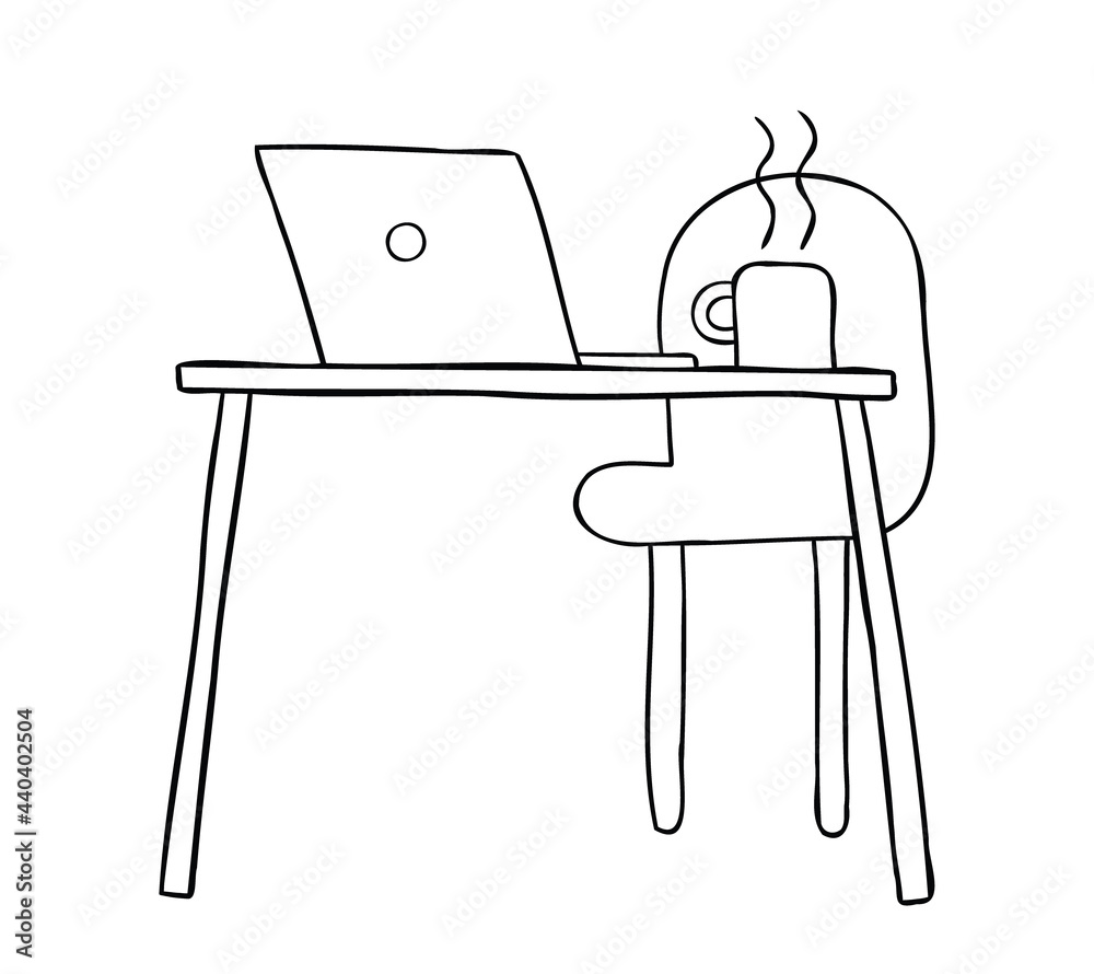 Cartoon vector illustration of desk and laptop Stock Vector | Adobe Stock