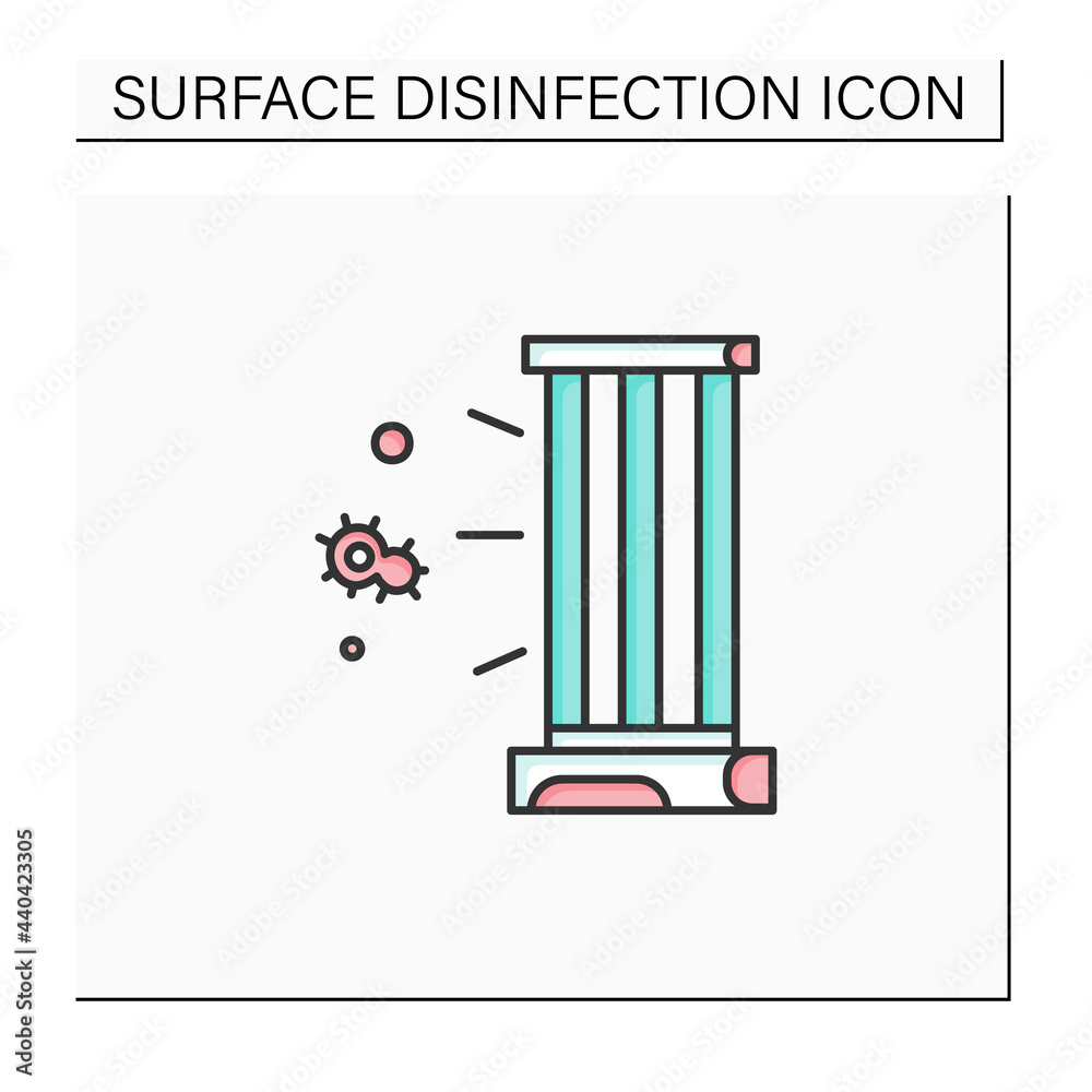 UV lamp color icon. Antibacterial light UVC sterilizer linear pictogram ...