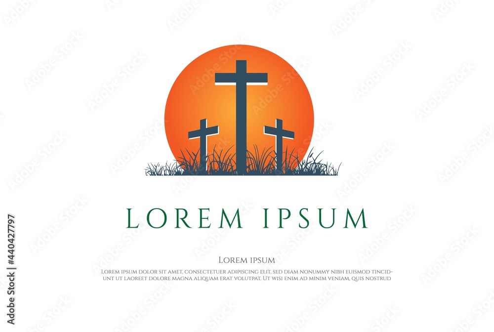 Sunset Sunrise with Jesus Christian Cross for Crucifixion Logo Design ...