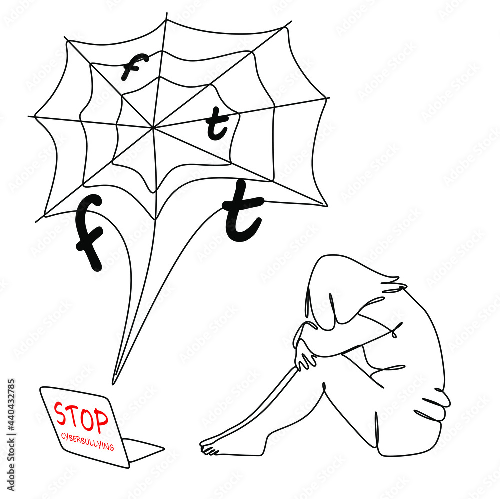 a line drawing of a terrified girl sitting on the floor and struggling ...