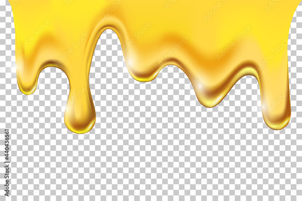 Liquid honey syrup dripping. Yellow melted sauce flowing and dropping ...