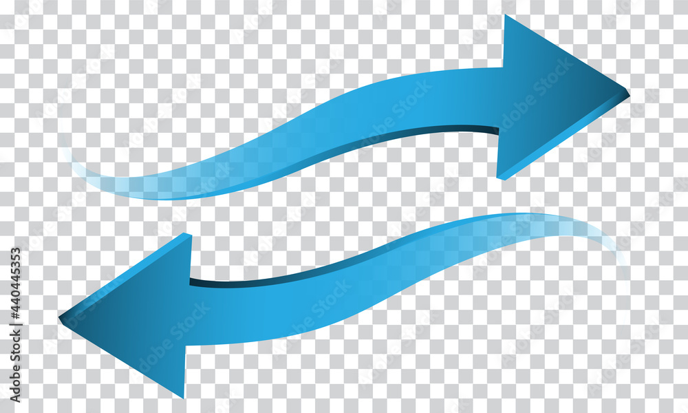 Blue arrow 3D wave direction on transparent background sign symbol ...