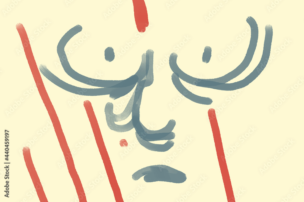 Petrified tired face portrait illustration. Brush stroke painting oil ...