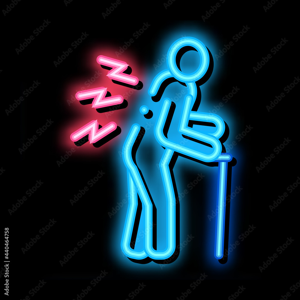 senile arthritis of back neon light sign vector. Glowing bright icon ...
