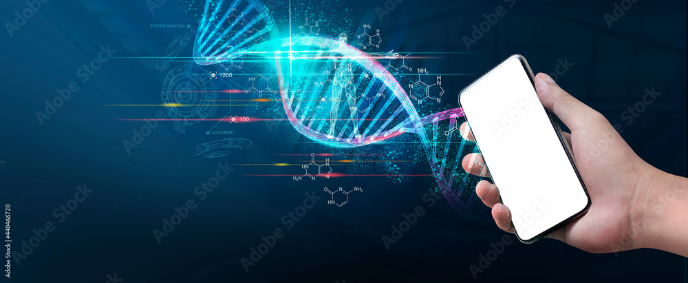 Blank screen mobile phone of DNA concept ideas with Digital Virtual ...