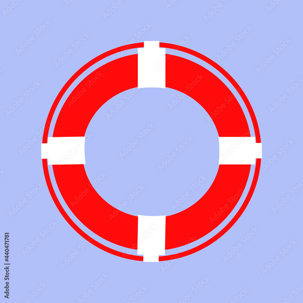 Red lifebuoy with rope.Isolated veterinary illustration.Sea river save ...