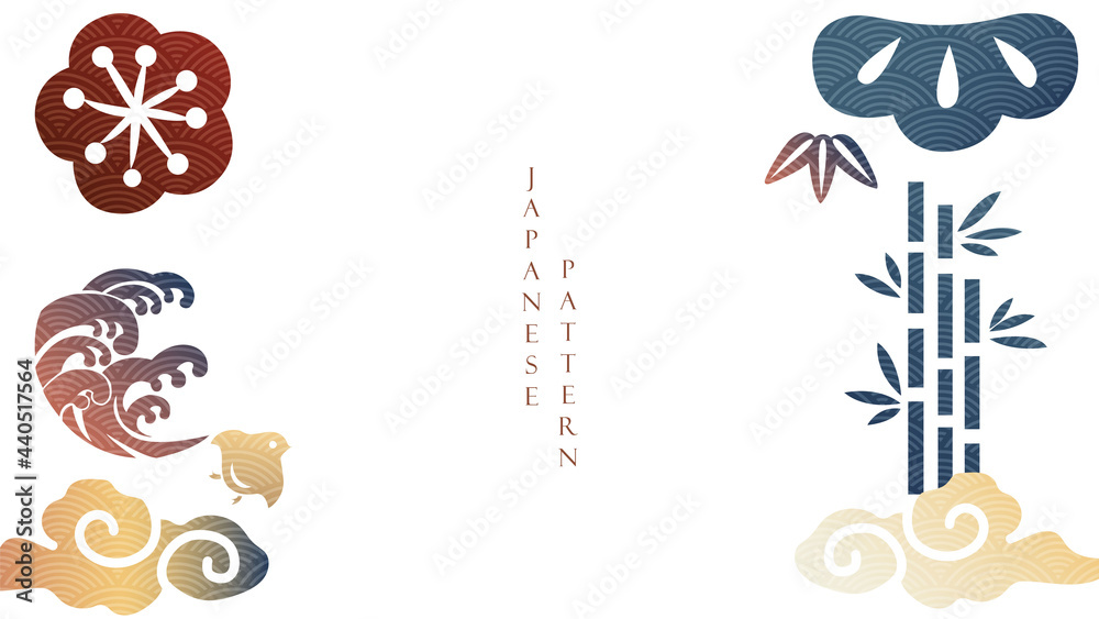 Japanese icon and symbol background with Asian traditional decoration ...
