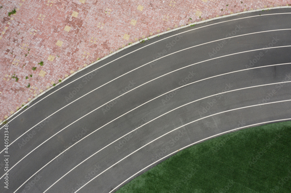 Top view of curved track at corner of track and field field Stock Photo ...