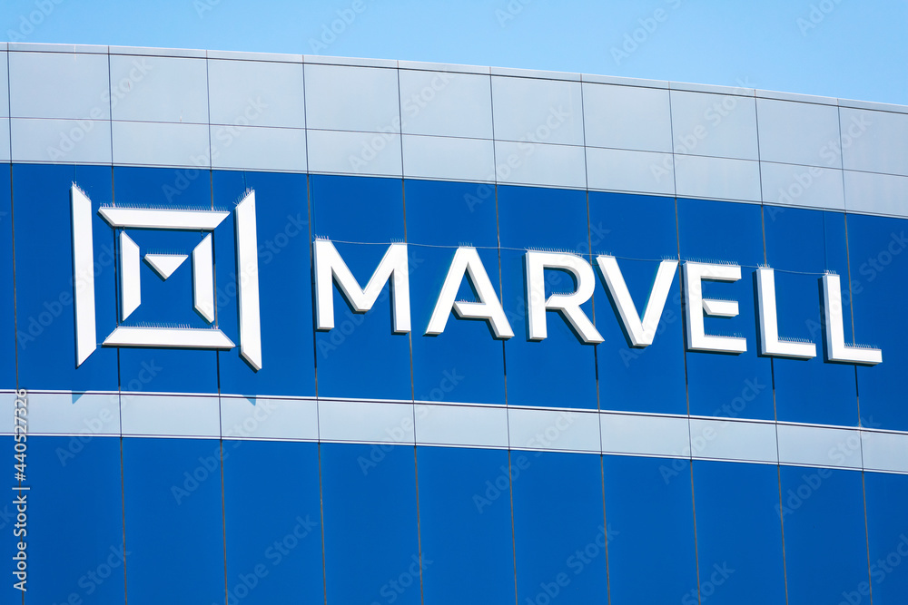 Marvell sign, logo on facade of Marvell Technology headquarters in ...