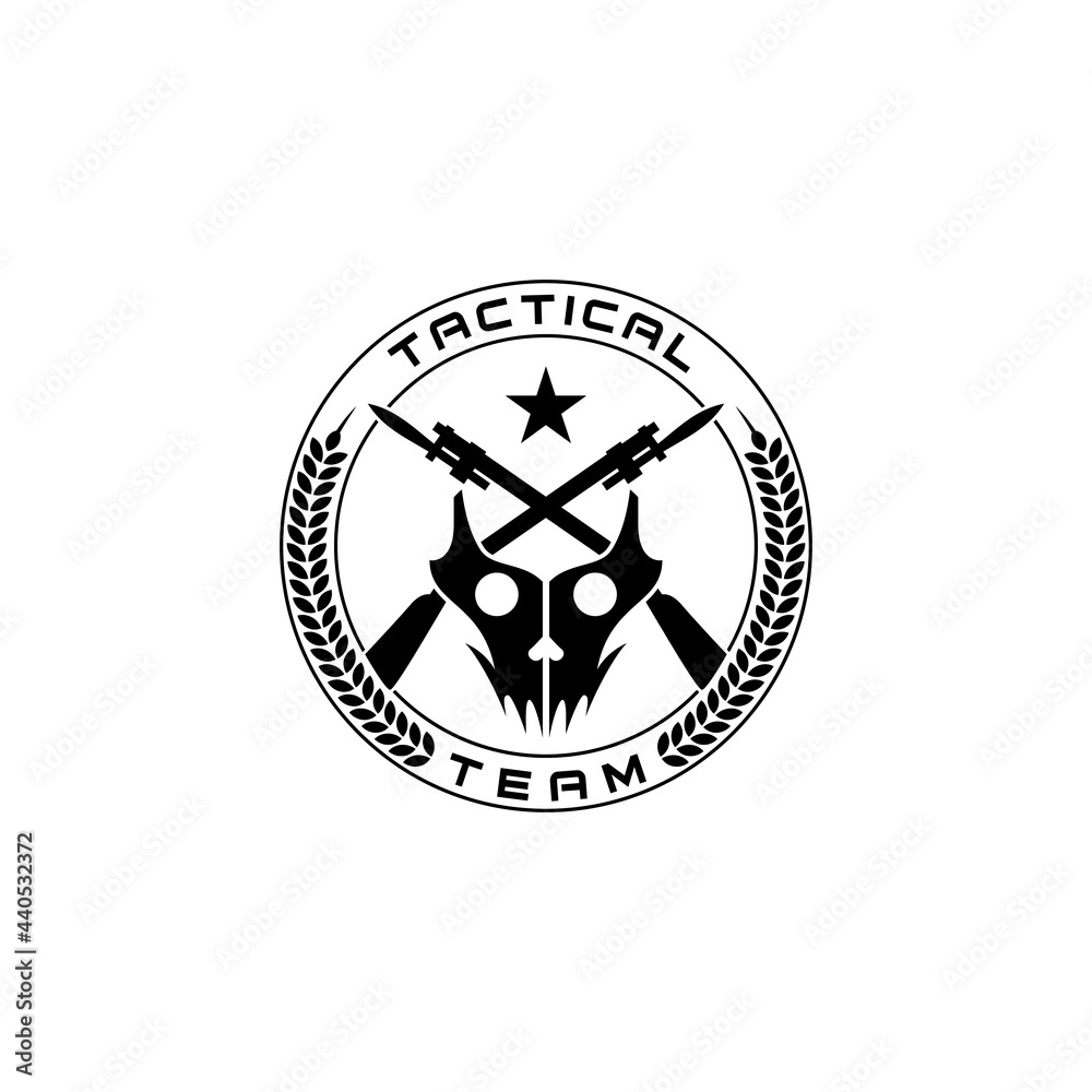 army mask skull and weapon logo in military stye vector illustration ...