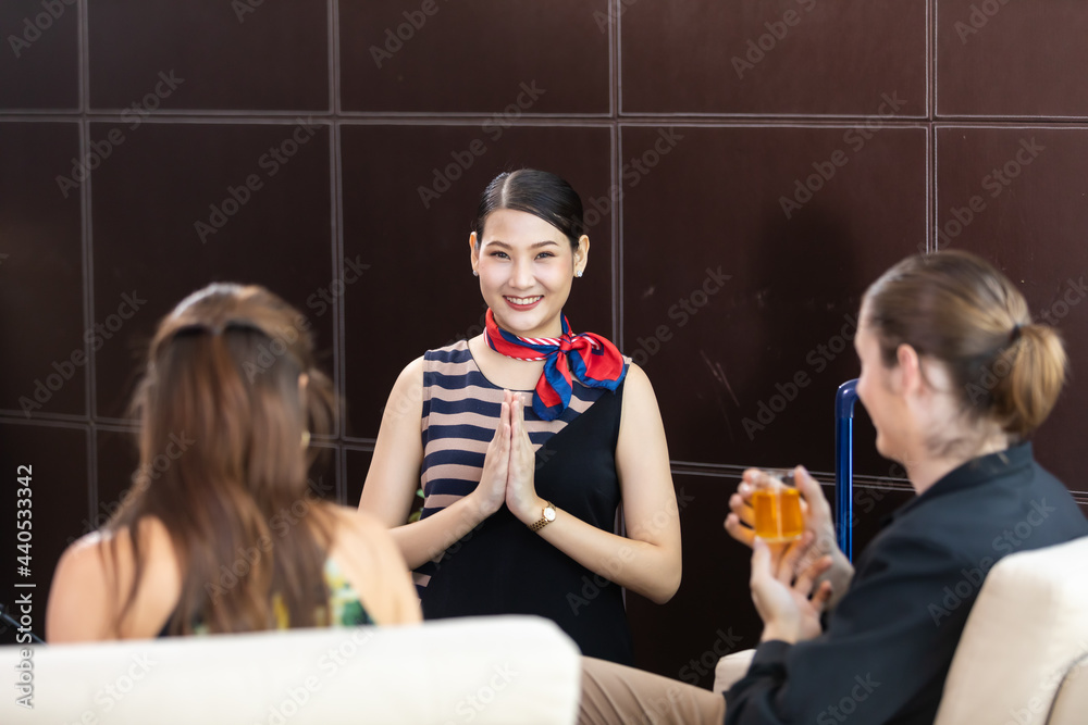 beautiful young asian woman receptionists working at a reception desk ...