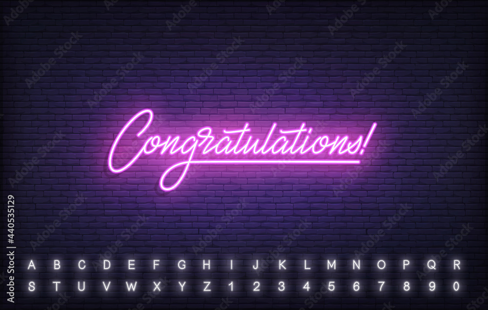 Congratulations neon template. Glowing neon lettering Congratulations ...