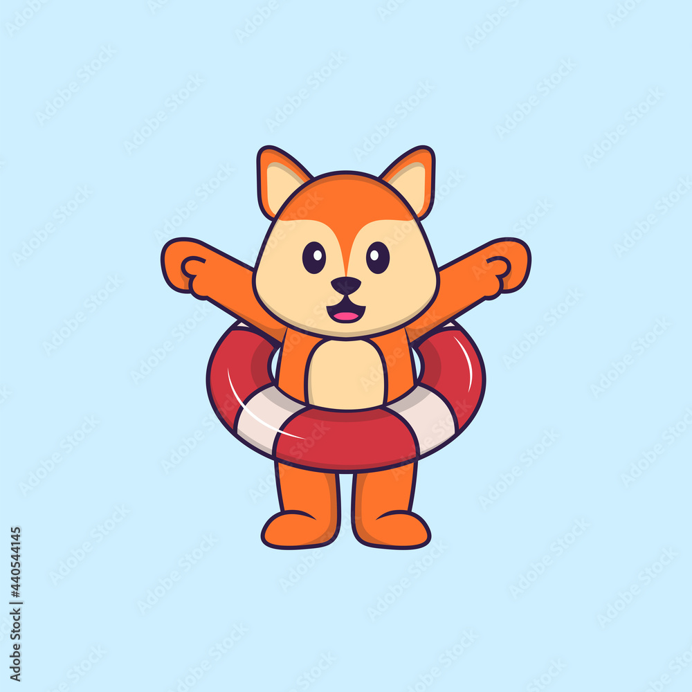 Cute fox using a float. Animal cartoon concept isolated. Can used for t ...