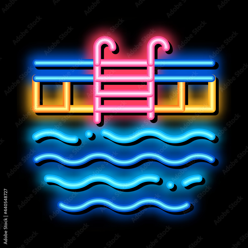 pool ladder neon light sign vector. Glowing bright icon pool ladder ...