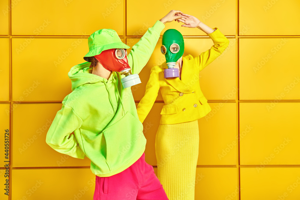 dancing couple in gas masks Stock Photo | Adobe Stock