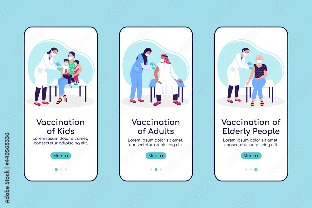 Vaccination of population onboarding mobile app screen flat vector ...