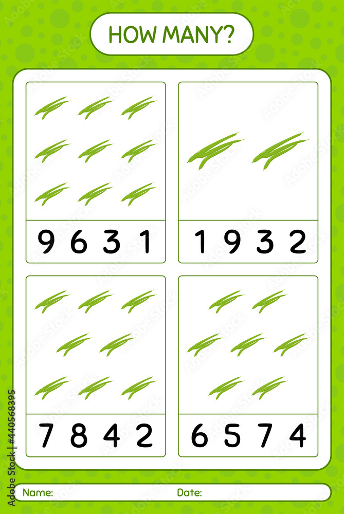 Vetor de How many counting game with green bean. worksheet for ...