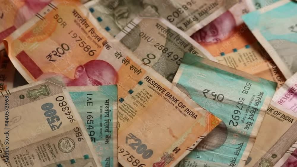 50, 200, 500 and 2000 Indian rupees, new notes,rupee background with ...