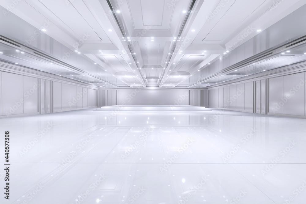 Empty convention hall center with stage.The backdrop for exhibition ...