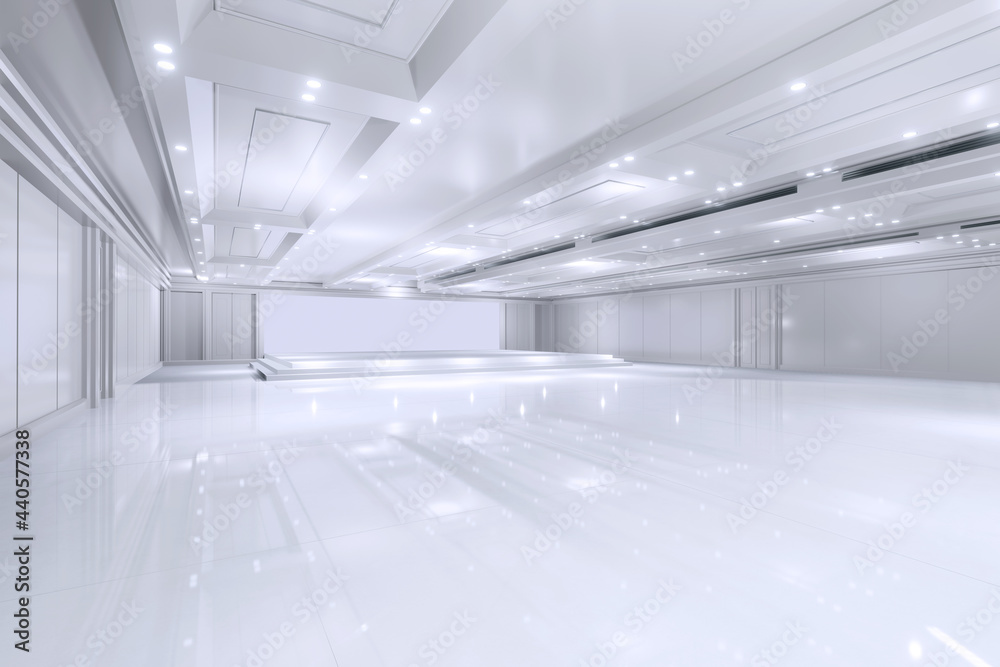 Empty convention hall center with stage.The backdrop for exhibition ...