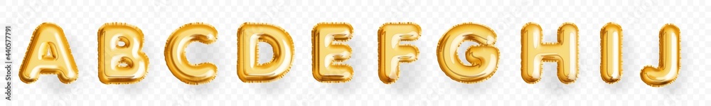Vetor de Gold inflatable toy balloon font letter from A to J realistic ...