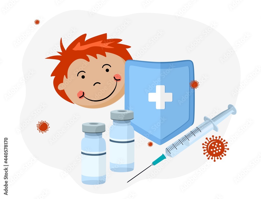 Vaccination of children in the hospital. Vector illustration of a ...