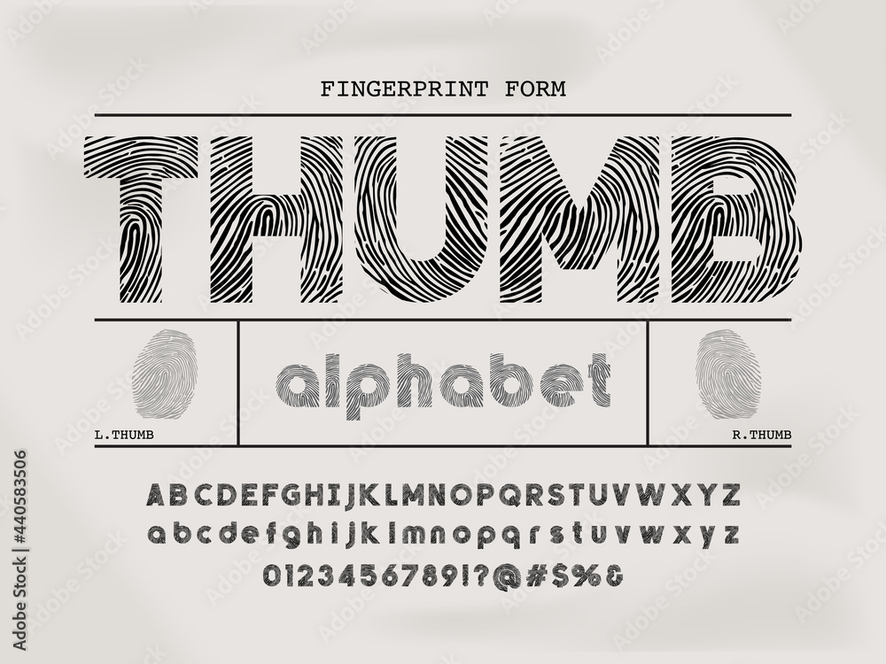 Finger print style alphabet design with uppercase, lowercase, numbers ...
