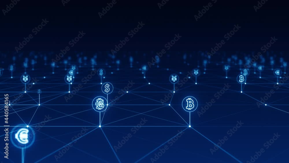 Motion graphic of Blue digital money icon and line linked network ...