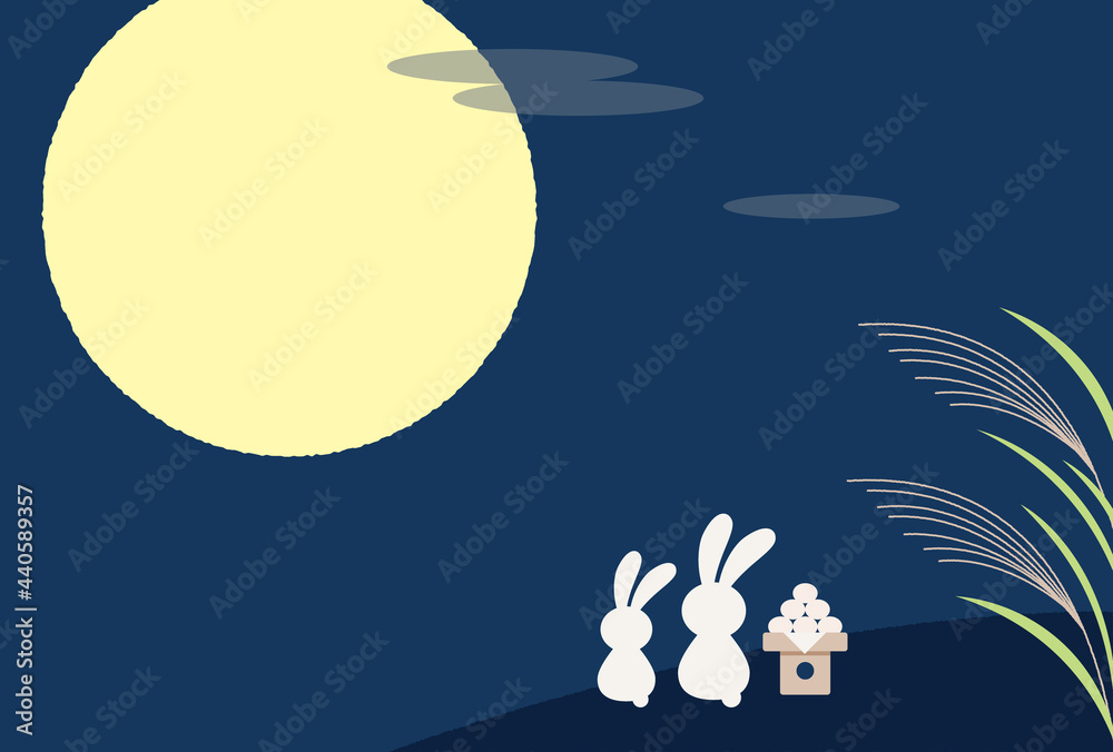vector background with Japanese moon-viewing festival illustrations for ...
