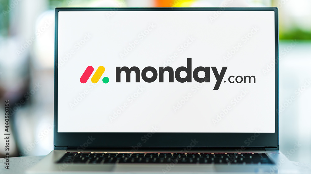 Laptop computer displaying logo of monday.com Stock Photo | Adobe Stock