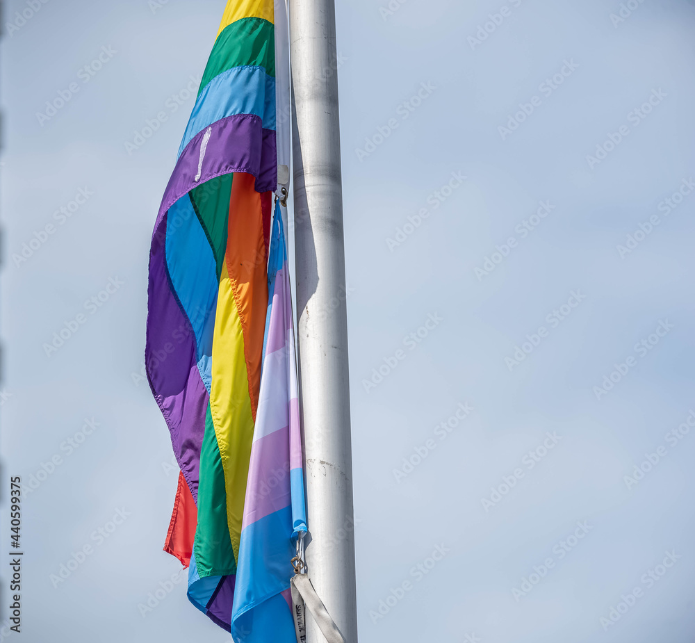 The pride flag at Nathan Phillips Square. The pride flag on a pole at ...