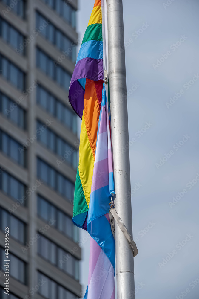 The pride flag at Nathan Phillips Square. The pride flag on a pole at ...
