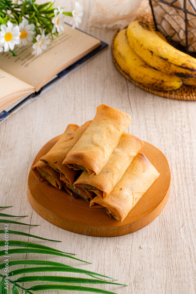 Piscok or banana chocolate is traditional snacks from Indonesia. made ...