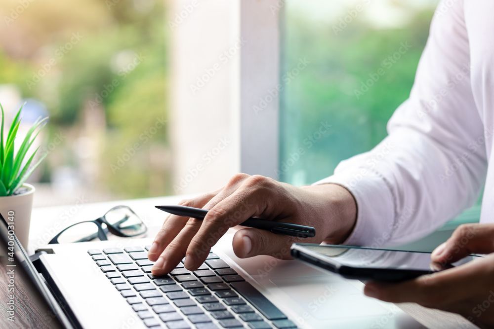 Work using mobile phone typing computer mobile chat laptop contact us ...