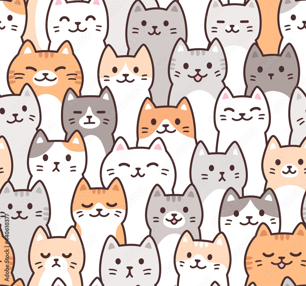 Cute cartoon cat pattern Stock Vector | Adobe Stock