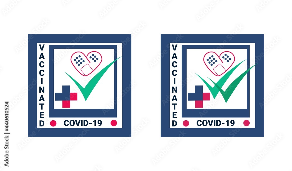 Vaccination badge card label or sticker design template with medical ...