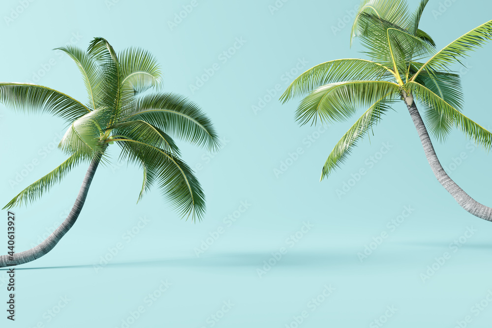 Tropical palm tree on pastel blue background. 3d rendering Stock ...