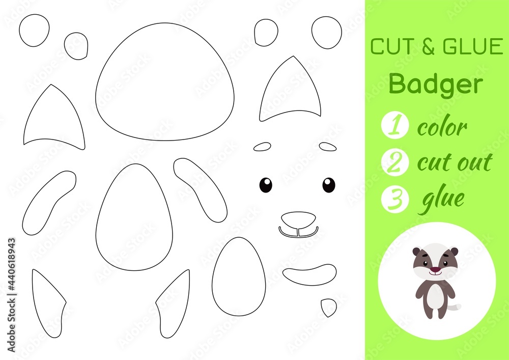 Color, cut and glue paper little badger. Cut and paste crafts activity ...