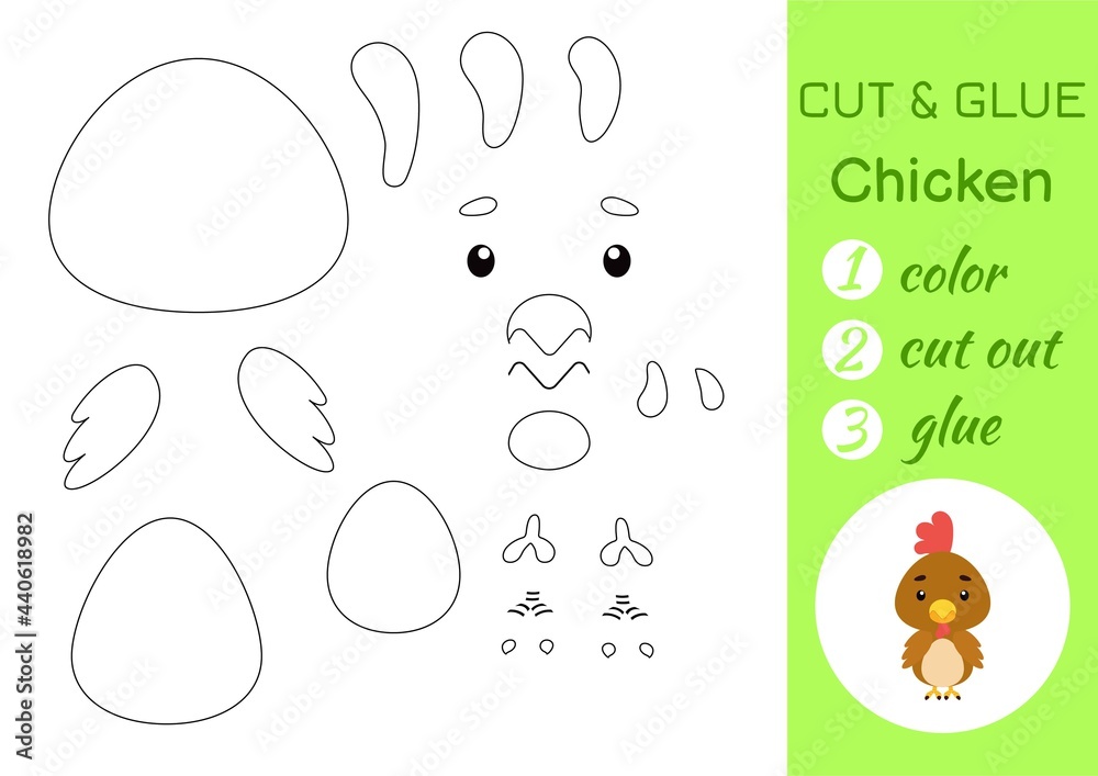 Color, cut and glue paper little chicken. Cut and paste crafts activity ...