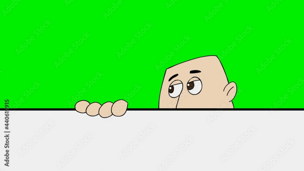 CURTAIN DOWN, Hand pulls down the curtain,man looks out behind. 2 D ...