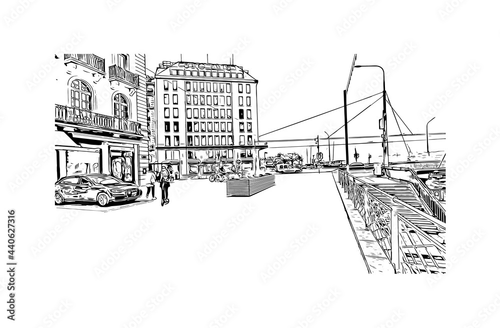 Building view with landmark of Geneva is a city in Switzerland. Hand ...