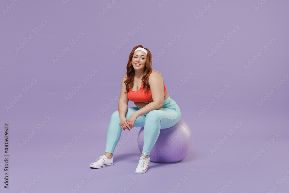 Full length side view young chubby overweight plus size big fat fit ...